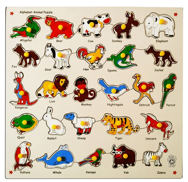Skillofun Alphabet Animal Puzzle with Picture and Knobs, 8907030000319