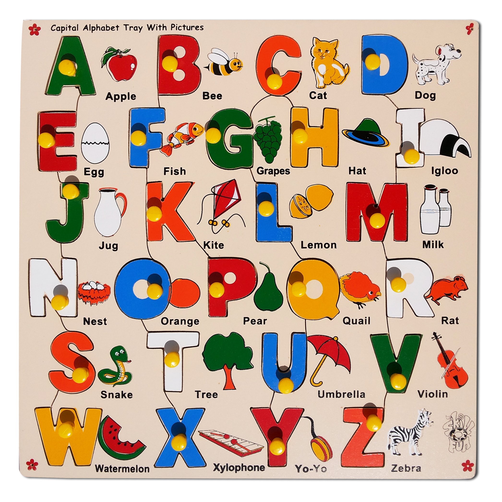 Skillofun Capital ABC Alphabet Puzzle with Picture and Knobs, 8907030000012