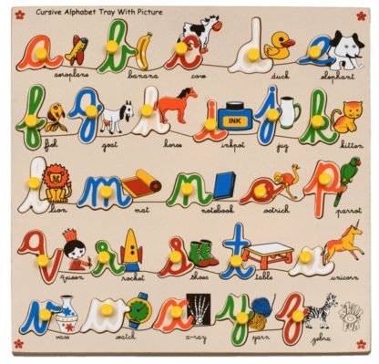 Skillofun Cursive ABC Alphabet Puzzle with Picture and Knobs, 8907030000517