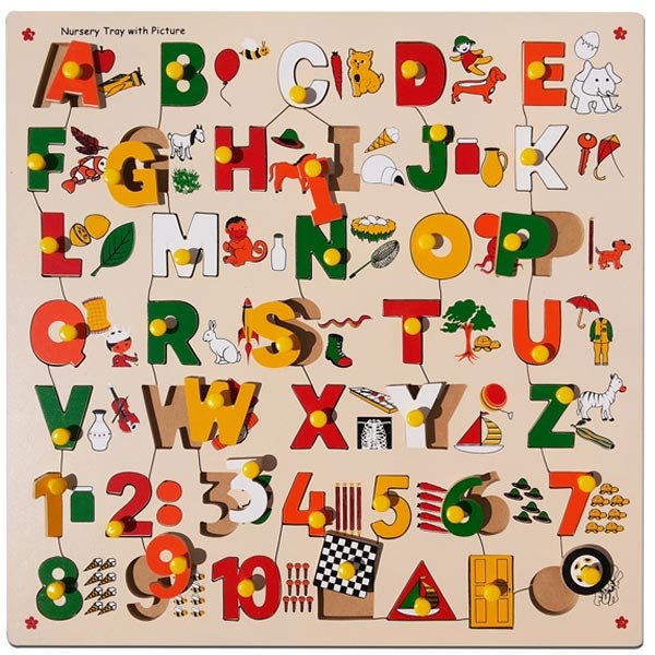 Skillofun Number, ABC Alphabet and Shape Puzzle with Picture & Knobs ...